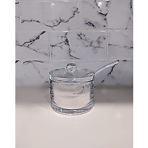 J&M DESIGN Clear Acrylic Sugar Bowl With Lid And Spoon For Coffee Bar Accessories, Cereal Bowls, Tea, Kitchen Countertop Canisters & Baking - 8 oz Container Jar Dispenser Holder - Dishwasher Safe