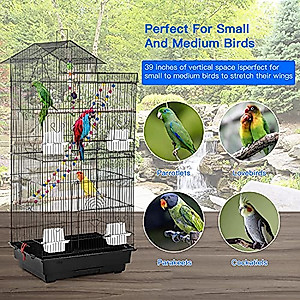 39-inch Roof Top Large Flight Parrot Bird Cage Accessories Medium Roof Top Large Flight cage Parakeet cage for Small Cockatiel Canary Parakeet Sun Parakeet Pet Toy