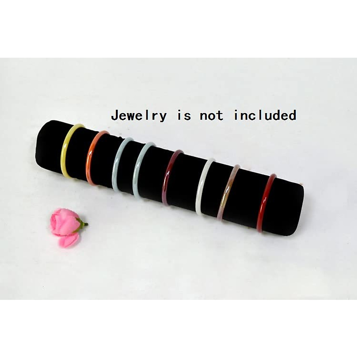 SCIKHEFT Bracelet Bangle Watch Roll Travel Pouch Jewelry Organizer, Black Gray Velvet Portable Zipper Pouch with Removable Roll Insert for Standard Size 12.5" W x 2.8" Diameter. (All black)