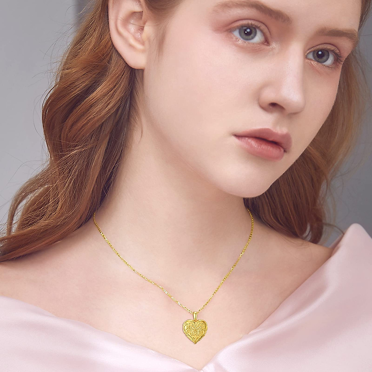 SOULMEET 18k Gold Plated Silver Butterfly Heart Locket Necklace That Holds 2 Picture,20" (Locket only)