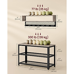 VASAGLE Coat Rack Shoe Bench Set, Hall Tree with Bench, Entryway Furniture, Multifunctional, Dot Coat Hooks, 2-Tier Shoe Rack, Industrial Style, for Entryway, Hallway, Heather Greige ULCR073K02