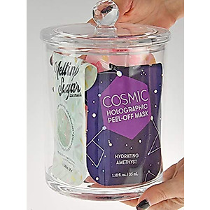 HOME-X Set of 3 Apothecary Jars, Cotton Ball & Swabs Holder, Bathroom Storage, Crystal Clear Acrylic Container with Lid-24 oz.-12 oz.-5 oz