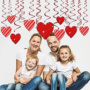 Konsait 30pcs Valentine's Day Glitter Heart Hanging Swirl Decoration,Valentine's Day Swirls Garland Red Hanging Ceiling Decor for Valentines Wedding Bridal Shower Engagement Party Favor Supplies Decor