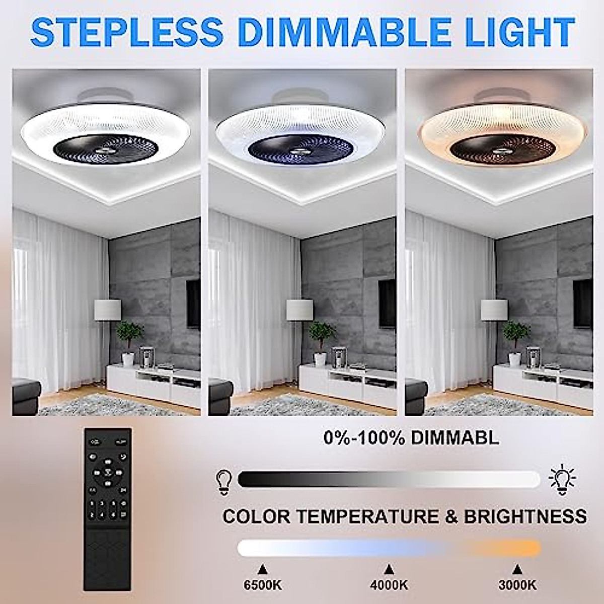 AnEgoe Ceiling Fan with Lights Remote Control, 23'' Large Modern Ceiling Fan 360° Angle Airflow Flush Mount Ceiling Fan with Lights Low Profile Fan for Bedroom Living Room Kitchen