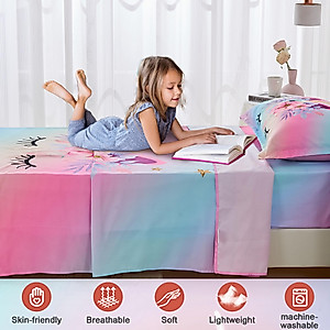 VIVILINEN Twin Size Sheet Set 3 Piece Rainbow Unicorn Kids Bed Sheets Set for Girls Kids Bedding Sheets Toddler Twin Bedding Set Include Flat Sheet, Deep Pocket Fitted Sheet and Pillowcase