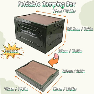 Camping Box, Folding Camping Storage Box with Wooden Lid, 5 Way Open Door Camping Box with Wheels, 50l Collapsible Storage Bin for Daily Snack Storage, Outdoor Camping Storage