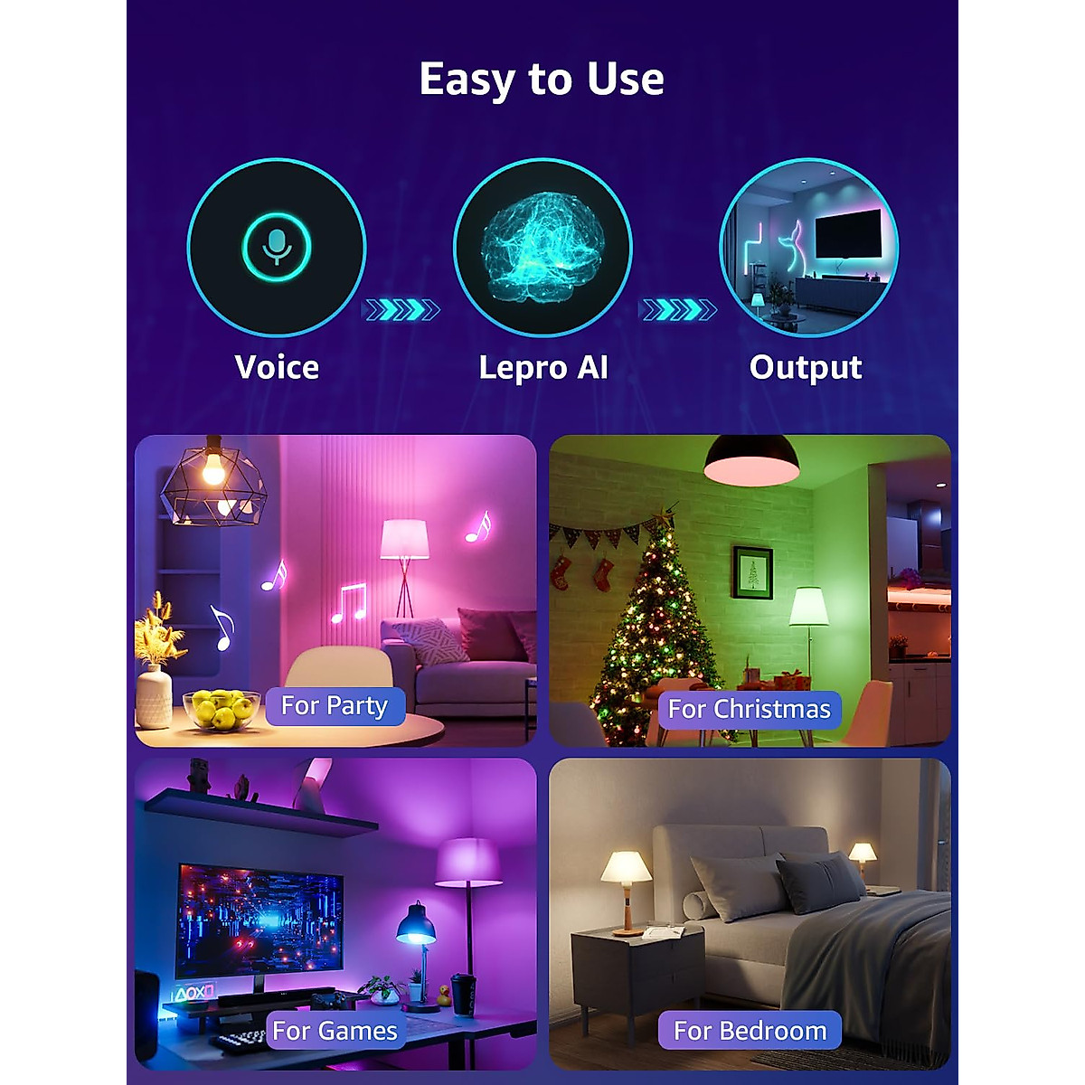 Lepro B1 AI Smart Light Bulbs - WiFi & Bluetooth RGBWW Color Changing LED Bulb Compatible with Alexa & Google Assistant, AI Generated Lighting LLM, AI Voice Control, Music Sync, 2.4GHz Only, 2 Packs