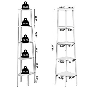 Corner Ladder Wood Shelf, 5-Tier Display Shelves, 62" Tall Rustic Corner Bookshelf, Industrial Corner Bookcase, Storage Rack, Plant Stand for Living Room, Small Space, Home Office, White