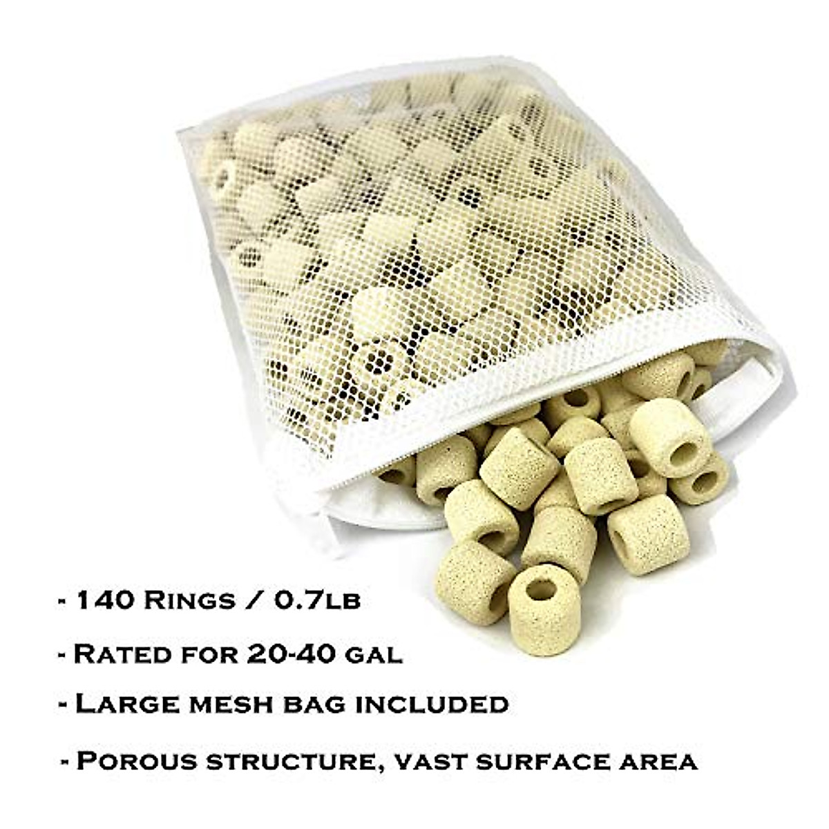 Reefing Art Ceramic Filter Media Bio Filter Rings 0.7lb / 2lb / 4lb / 8lb (140ct / 0.7lb)