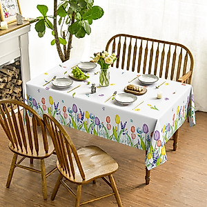 Horaldaily Spring Summer Tablecloth 60x84 Inch, Easter Watercolor Wild Flowers Tulip Lavender Blooming Floral Table Cover for Party Picnic Dinner Decor