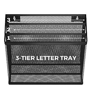 1InTheOffice 3 Tiers File Folder Organizer, Desk Sorter, Black Mesh Organizer
