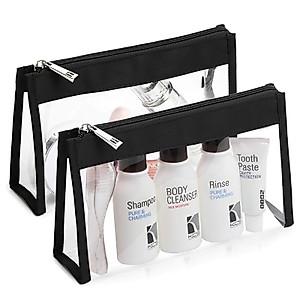 Cambond Clear Makeup Bags, Waterproof TSA Approved Toiletry Bag Clear Travel Bags Clear Cosmetics Bag for Vacation, Clear Pencil Case Stationary Organizer - 8.6 x 2.4 x 5.5 inches, 2 Pack