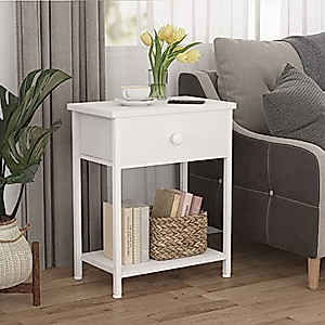 KAI-ROAD White Nightstands Set of 2, Small Night Stand with Drawer End Table for Bedroom, Dorm, Modern