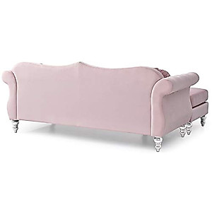 Pemberly Row Transitional Velvet Back Tufted Sofa Chaise in Pink