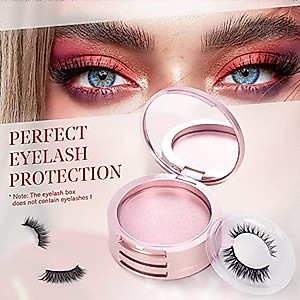 Buqikma 3 Layers Circle Eyelash Box with Mirror, Empty Eyelash Storage Case Organizers Travel Lash Case with Lash Holder for Cosmetic （Rose Gold）