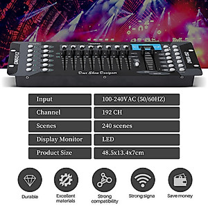 DMX Controller 192 DMX 512 Controller DJ Lights Controller Lighting Mixer Board DMX Console for Dj Lights, Party Light Shows Disco Pub Night Club Bars and Moving Heads