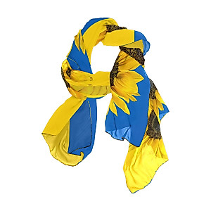 CHIFIGNO Sunflower Ukrainian Flag Long Scarf for Women Large Wrap Stole Fashion Silk Like Neck Scarf