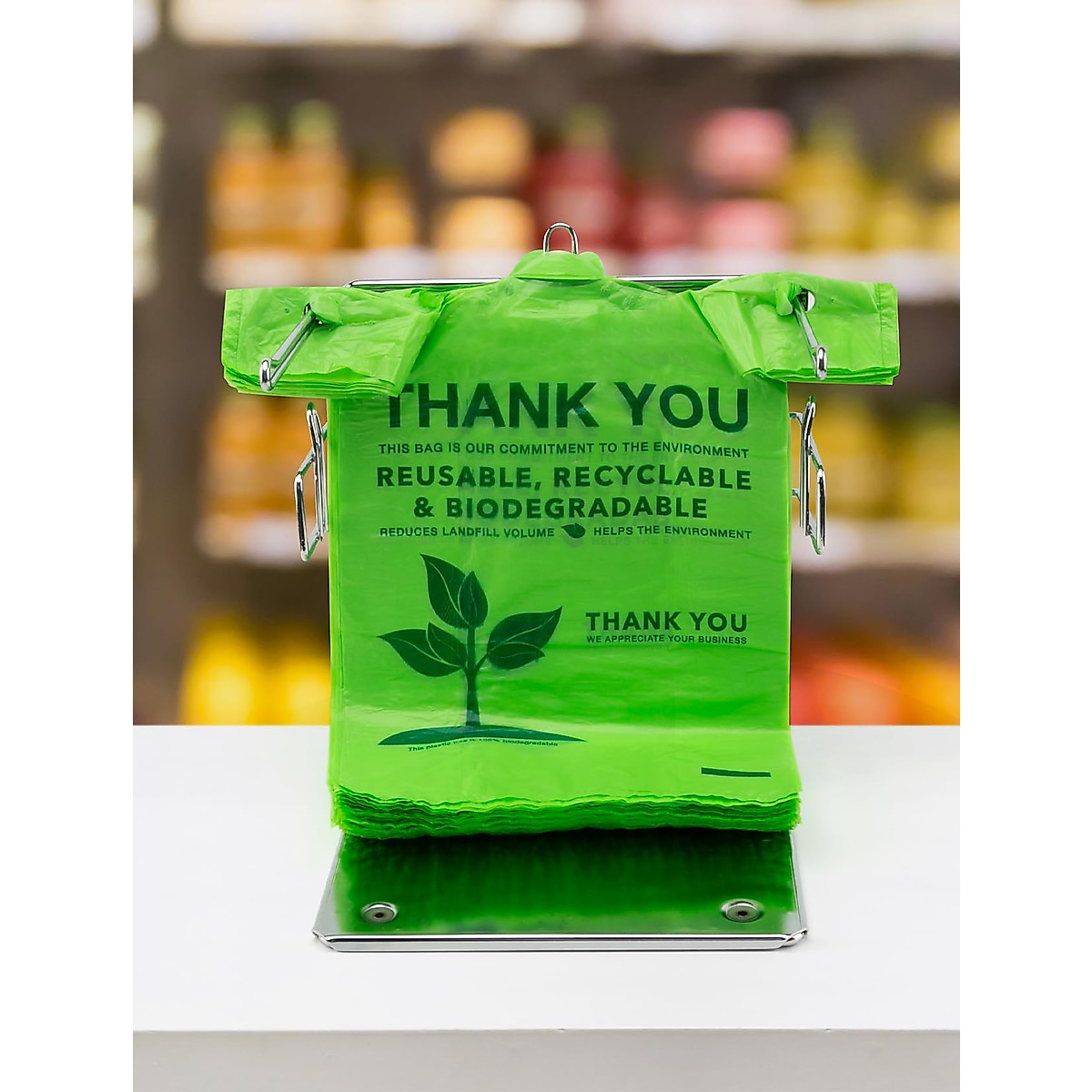 UMT Plastar 100 Count Recyclable Compostable 100% Biodegradable T-Shirt Bags, Eco-Friendly Grocery Shopping Bags, 11.5" x 6.25" x 21", 16 Mic