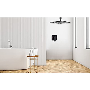 Black Ceiling Shower System Shower Faucet GGStudy Bathroom Luxury Rain Mixer Shower Combo Set Rainfall Shower Head System 10 Inch Matte Black with Valve and Trim