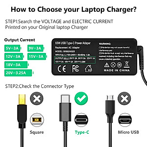 65W USB C Laptop Charger for Lenovo Yoga 6 7 9 7i 9i, ThinkPad X1 Carbon Gen 6 7 8 9 10 11, T14 T16 Gen 1 Gen 2, T480s T490 - Compatible with Yoga 730 920 C740 C940 & More - Universal Power Adapter