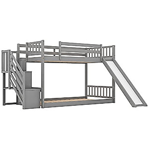 Merax Twin Over Twin Bunk Bed with Slide and for Storage Staircase for Teens, Boys or Girls, No Box Sping Needed