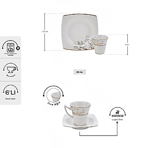 KARACA Autumn Coffee Service Set for 6 People, 6 x Espresso Cups and 6 x Saucers, Robust Mocha Cup, Thick Drinking Rim, Espresso Cups, Mocha Cups, Porcelain