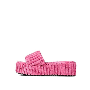 AmoreParis Pink Flatform Sandals for Women Towel Fabric Platform Slides Open Toe Summer Indoor/Outdoor Slippers Casual Swim Slip-on Shoes