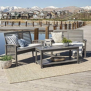 Walker Edison Maui Modern 3 Piece Solid Acacia Wood Slatted Patio Chat Set, Set of 3, Grey Wash