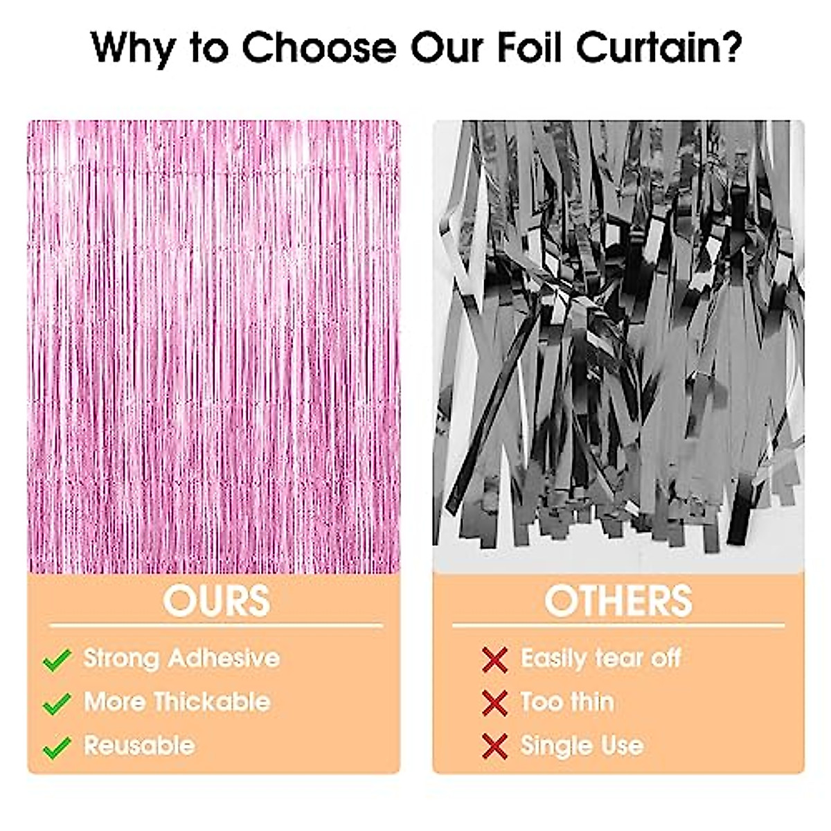 Fringe Backdrop, Pink Backdrop, Foil Fringe Curtains, 3 PCS 3.3x6.6ft Tinsel Curtain Backdrop Streamers for Valentine's Day Birthday Wedding Bachelorette Party Supplies Graduation Decorations