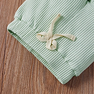 Meiweileya Newborn Baby Boy Girls Clothes Solid Ribbed Short Sleeve Romper Shorts Set Summer Outfits (Light Green, 0-3 Months)