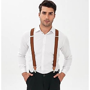 Timiot Men’s Y-Back 4 Metal Clip Elastic Wide Suspenders Perfect For Both Casual&Formal (Coffe)