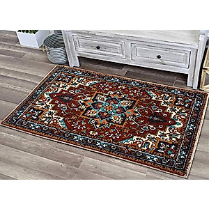 YoKii Southwest Persian Oriental Bathroom Rug Shaggy Soft Faux Wool Rubber Backing Non-Slip Bath Mat Boho Vintage Tribal Traditional Shag Bath Rugs Floral Medallion Washable (Red, 16 x 24)
