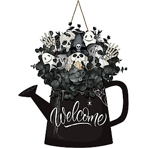 Halloween Welcome Sign Wood Decorations Halloween Skeleton Front Door Decor Halloween Hanging Welcome Sign for Porch Wall Window Farmhouse Party Wall Decor Outdoor