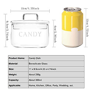 KEKEHOME 11oz Glass Candy Dish with Lid Covered Candy Bowl Decorative Cookie Jar Clear Salad Bowl Buffet Storage Container for Home Kitchen Coffee Table Office Desk and Party Wedding