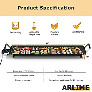 Large Electric griddle, 35" Teppanyaki Grill Extra Large Table Top Griddle, Portable BBQ Grill Electric, with Drip Pan and Adjustable Temperature for Party/Home/Camping Cooking