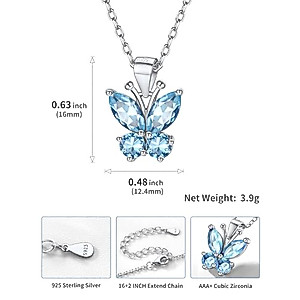 SILVERCUTE Light Blue Butterfly Pendant Necklace 925 Sterling Sterling Silver Cute Insect Animal Pendant & Chain for Women