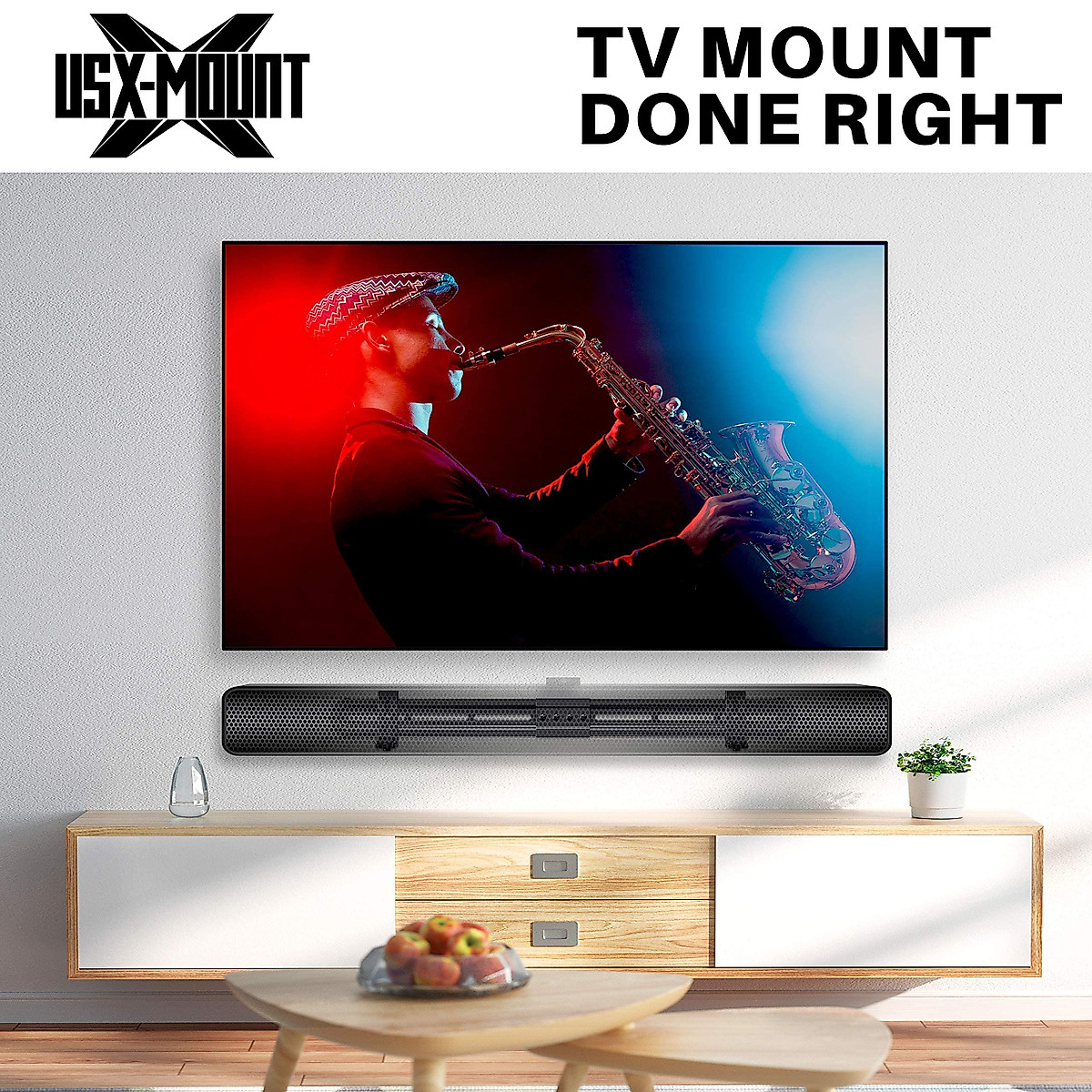 USX MOUNT Universal Soundbar Mount, Sound Bar TV Bracket for Soundbar with Speaker, Fits 2 Installation Options, Removable No-Slip Base Holder Extends 3.46”-6.06”