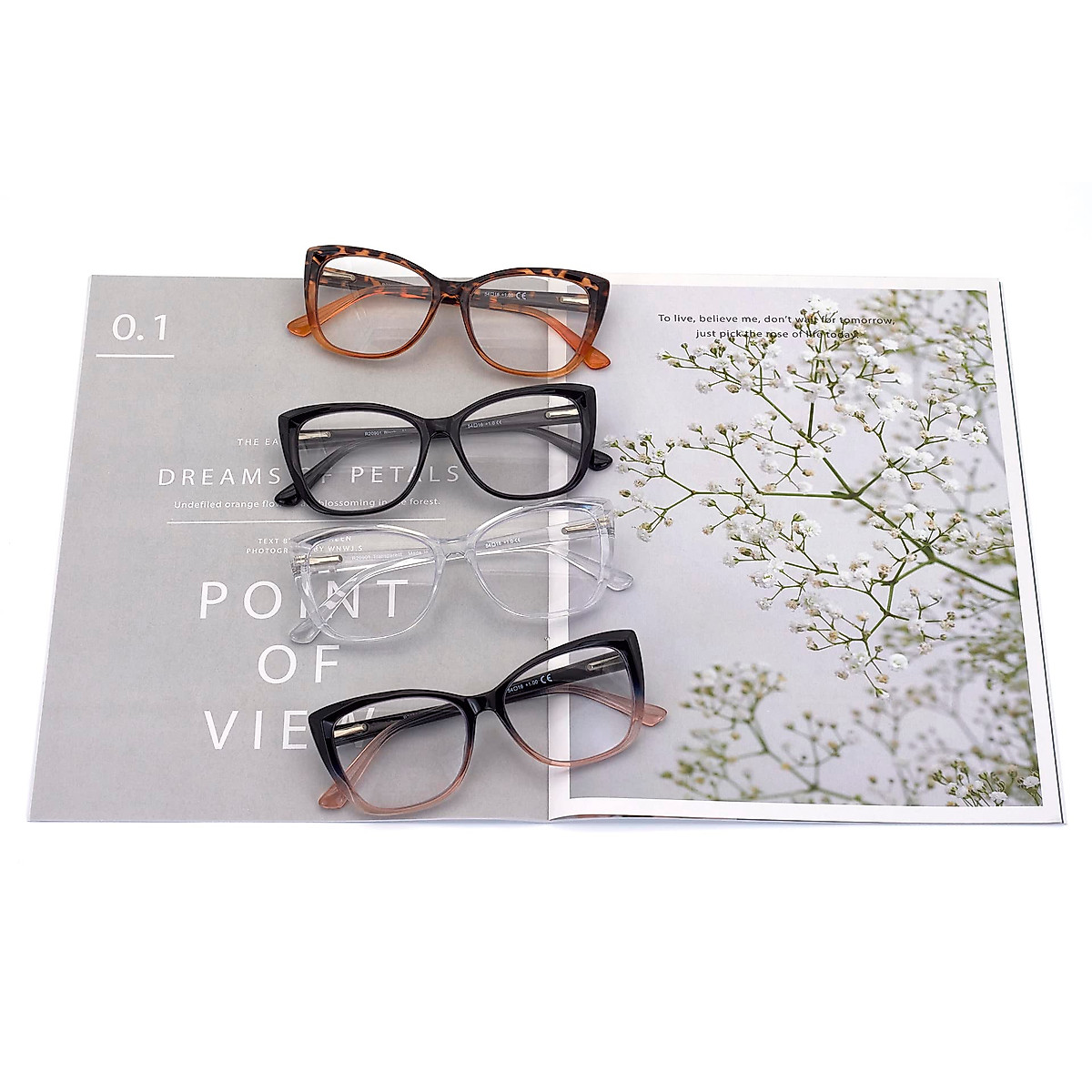 Autojouls 3-Pack Reading Glasses for Women，Oprah Style Frame Spring Hinge Clear Lens Readers Glasses, Black BlackPink Transparent 1.5 x