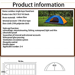 Outdoor Product Single Side Double Hand Tent 4 People Tent Wild Wild Out of Tent Beach Travel Tent(Single)