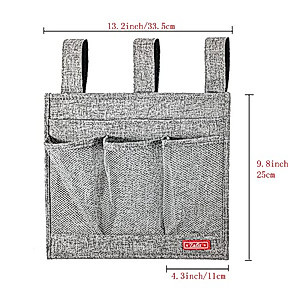 Zafit Linen Bedside Caddy, Bedside Storage Organizer for Hospital Beds, College Dorm Rooms or Baby Bed (Classic 4 Pockets Grey)