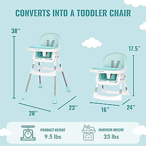 Dream On Me Portable 2-in-1 Tabletalk High Chair, Convertible Compact High Chair, Light Weight Portable Highchair, Aqua