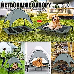XL Size Large Elevated Dog Bed with Canopy,600D Oxford Dog Bed Cot with 210D Textilene Canopy,Outdoor Cooling Dog Cot with Shade Tent for Large Dogs,Holds up to 120 lbs,Send 1 pcs Soft Mat