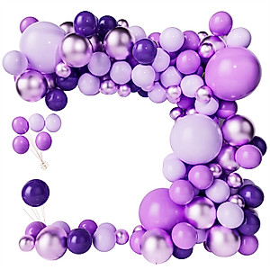 Purple Balloon Garland Arch Kit, Matte Dark Purple and Matte Purple Latex Balloons, Metallic Purple Balloons and Macaron Purple Balloons for Wedding Birthday Festival Graduation Party Decorations
