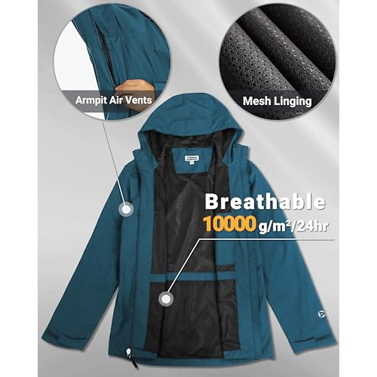 Outdoor Ventures Men's Packable Rain Jacket Waterproof Windbreaker Lightweight Raincoat with Hood