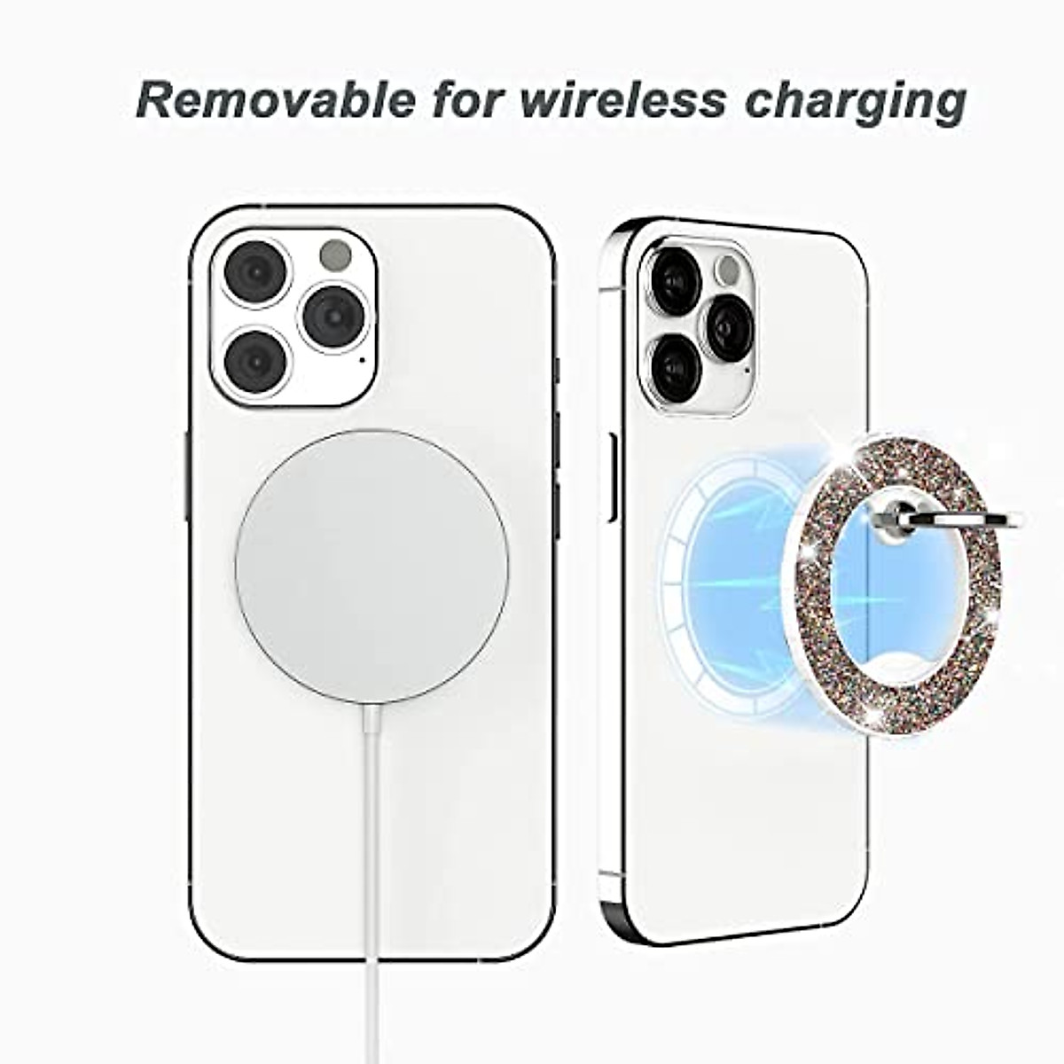 Magnetic Phone Ring Holder for MagSafe, DATIMIRA Glitter Magnet Grip Finger Ring Kickstand, Compatible with iPhone 14 Plus 13 12, Pro, Pro Max, Mini, Mag Safe Accessories,Starlight