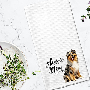 Aussie Mom, Australian Shepherd Microfiber Kitchen Tea Bar Hand Towel Gift for Dog Lover