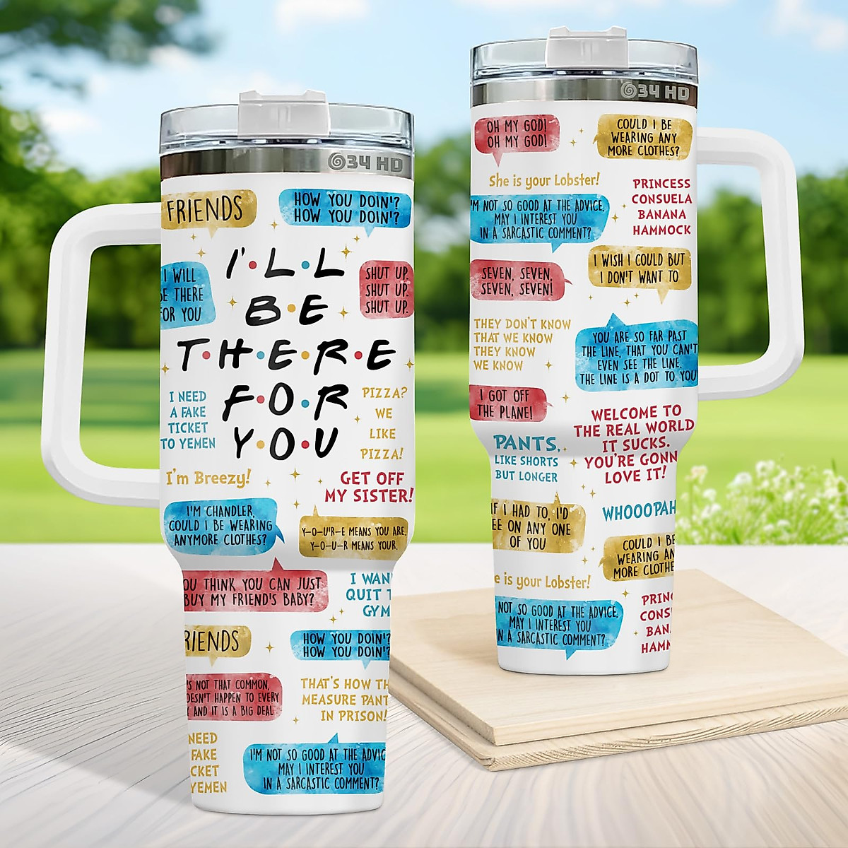 34HD Friends TV Show 20oz Travel Tumbler with Handle – I'll Be There for You Quote Cup – Insulated Stainless Steel Mug for Coffee or Cold Drinks – Funny Gift for Friends Fans, Women, TV Lovers