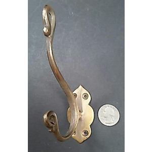 2 Large Solid Brass Vintage Antique Style Ornate Double Coat Hat Towel Hooks 6" #C11
