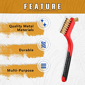 Patelai Wire Brush Set Stainless Steel/Brass/Nylon Bristles with Curved Handle Grip, Extra Bristles for Narrow Areas, Heavy Duty Mini Crimped Scratch Brush for Cleaning Grill (Classic,10 Pcs)
