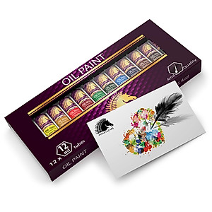 MyArtscape Oil Paint Set - 12 x 12ml Tubes - Lightfast - Heavy Body - Oil-based Vibrant Colors - High Pigment Load - Non-fading - Artist Quality Painting Supplies - Professional Craft Paints